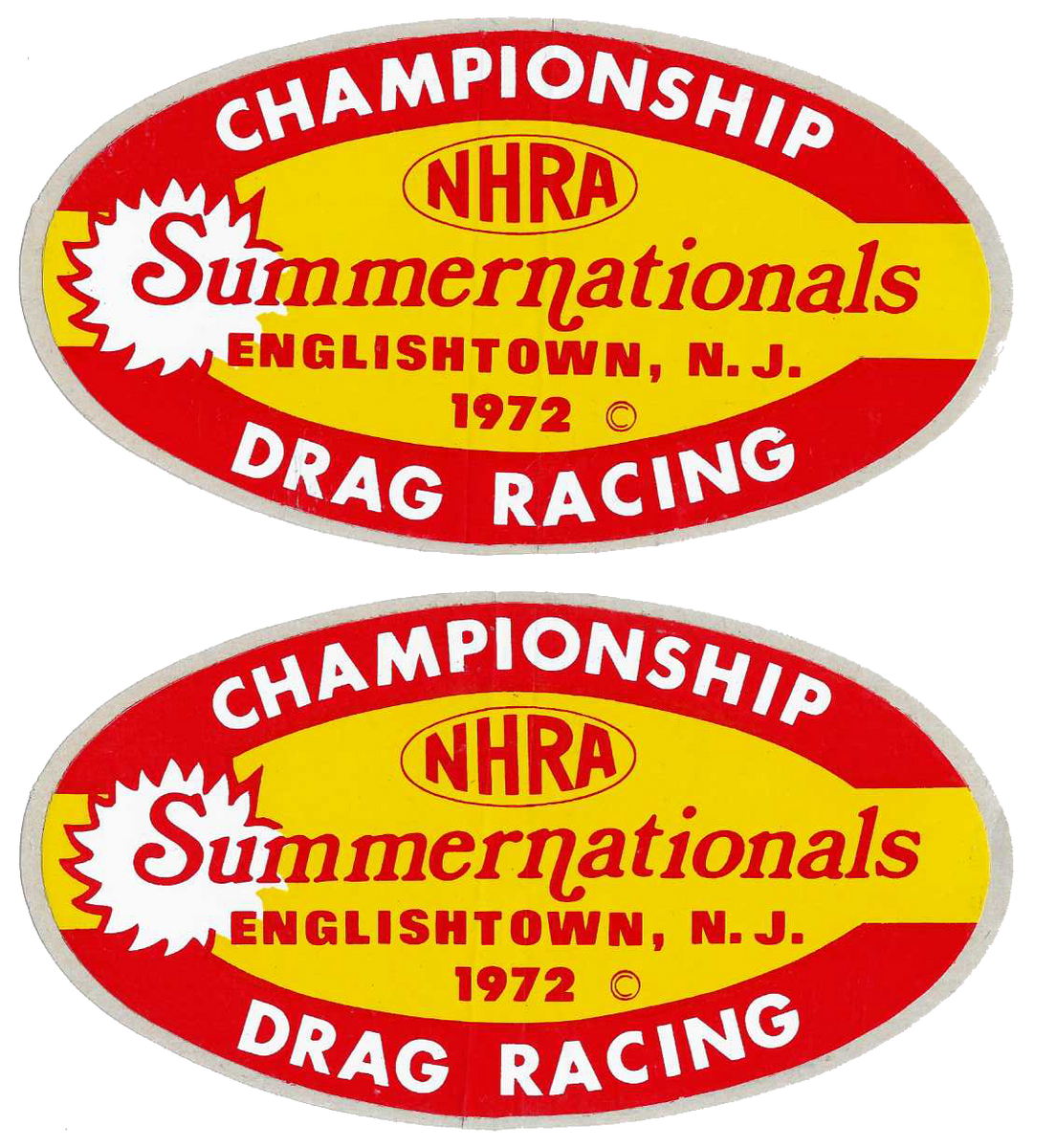 NHRA 1972 SUMMERNATIONALS Contestant Window Decals (2) Englishtown New ...