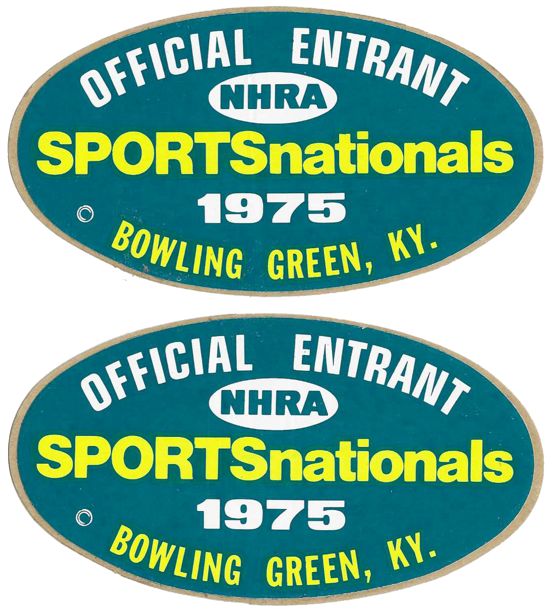 NHRA 1975 SPORTSNATIONALS Contestant Window Decals (2) Bowling Green K ...