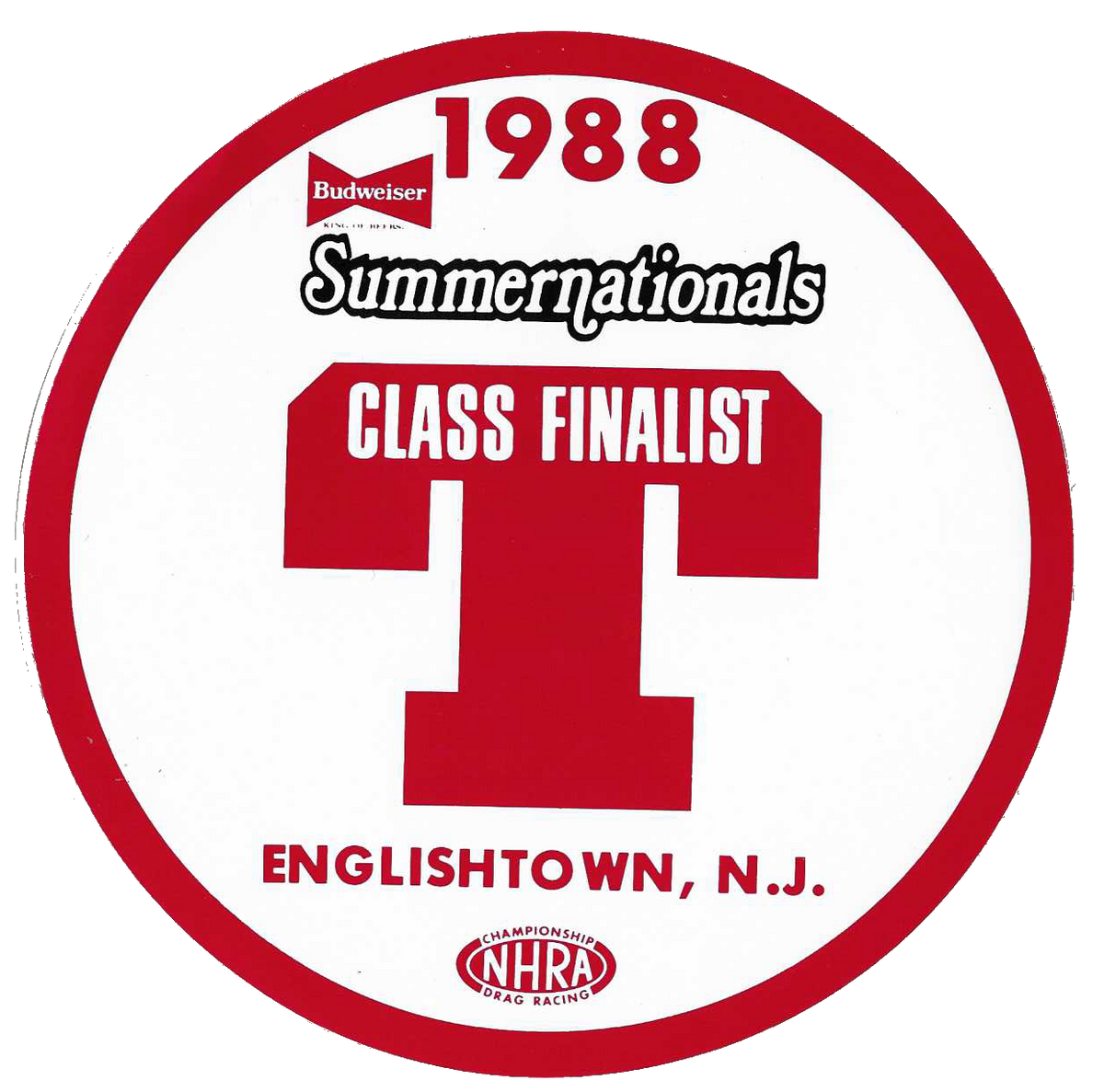 NHRA 1988 Summernationals Englishtown NJ Class Finalist Decal ...