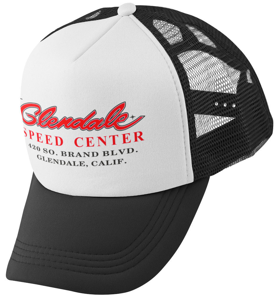 GLENDALE SPEED CENTER White Black Curved Brim Trucker Hat – Merchants ...