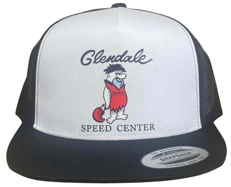 GLENDALE Speed Center White Black Trucker Hat Two-Lane Blacktop ...