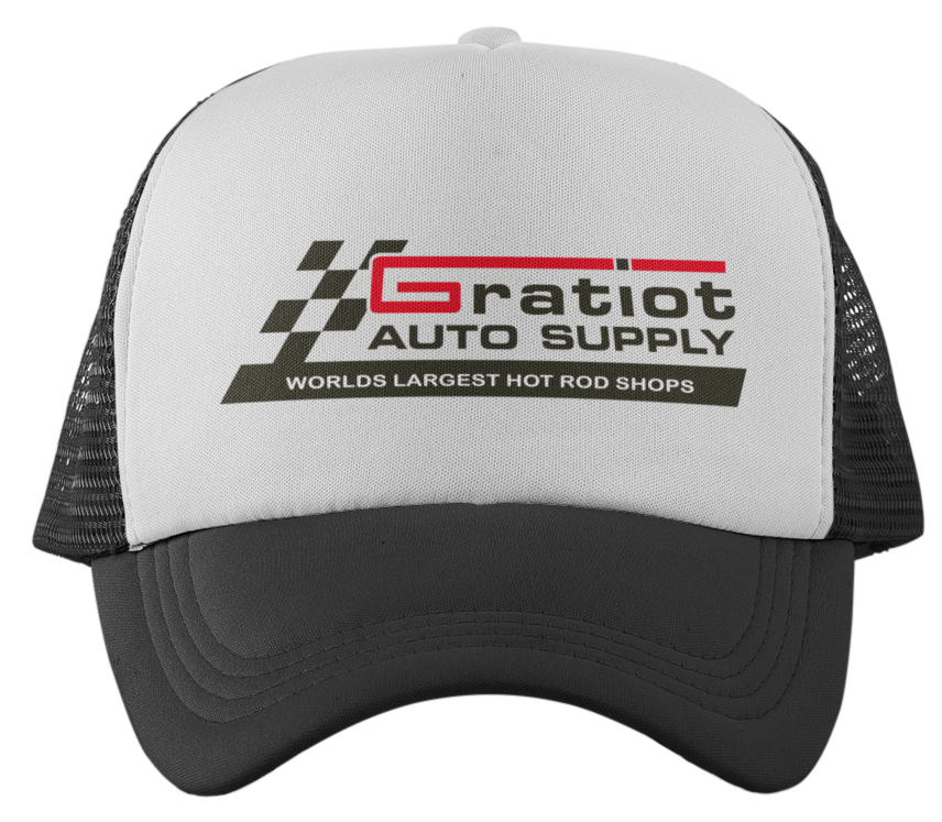 GRATIOT AUTO SUPPLY Detroit White Black Curved Brim Trucker Hat ...
