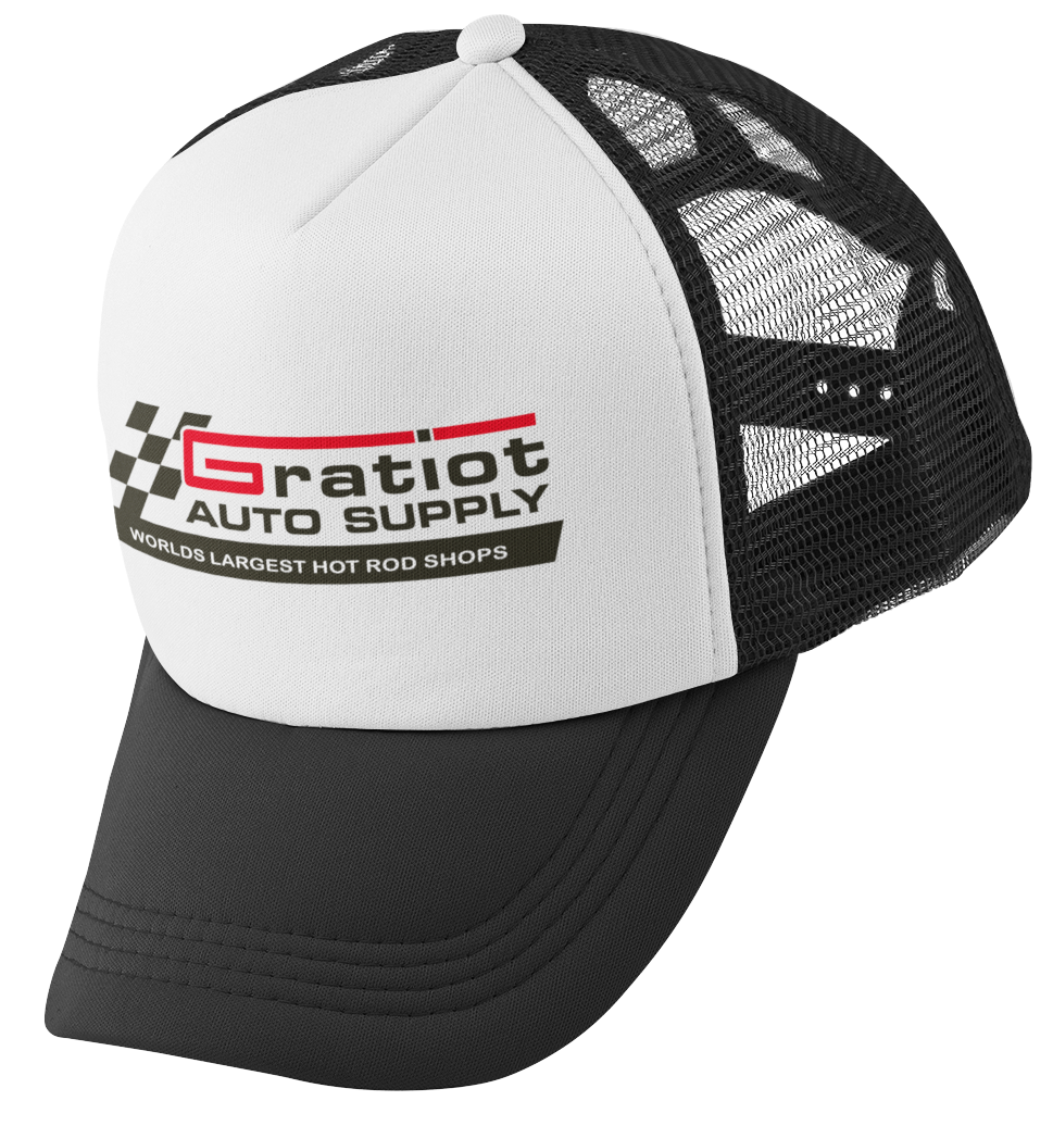 GRATIOT AUTO SUPPLY Detroit White Black Curved Brim Trucker Hat ...