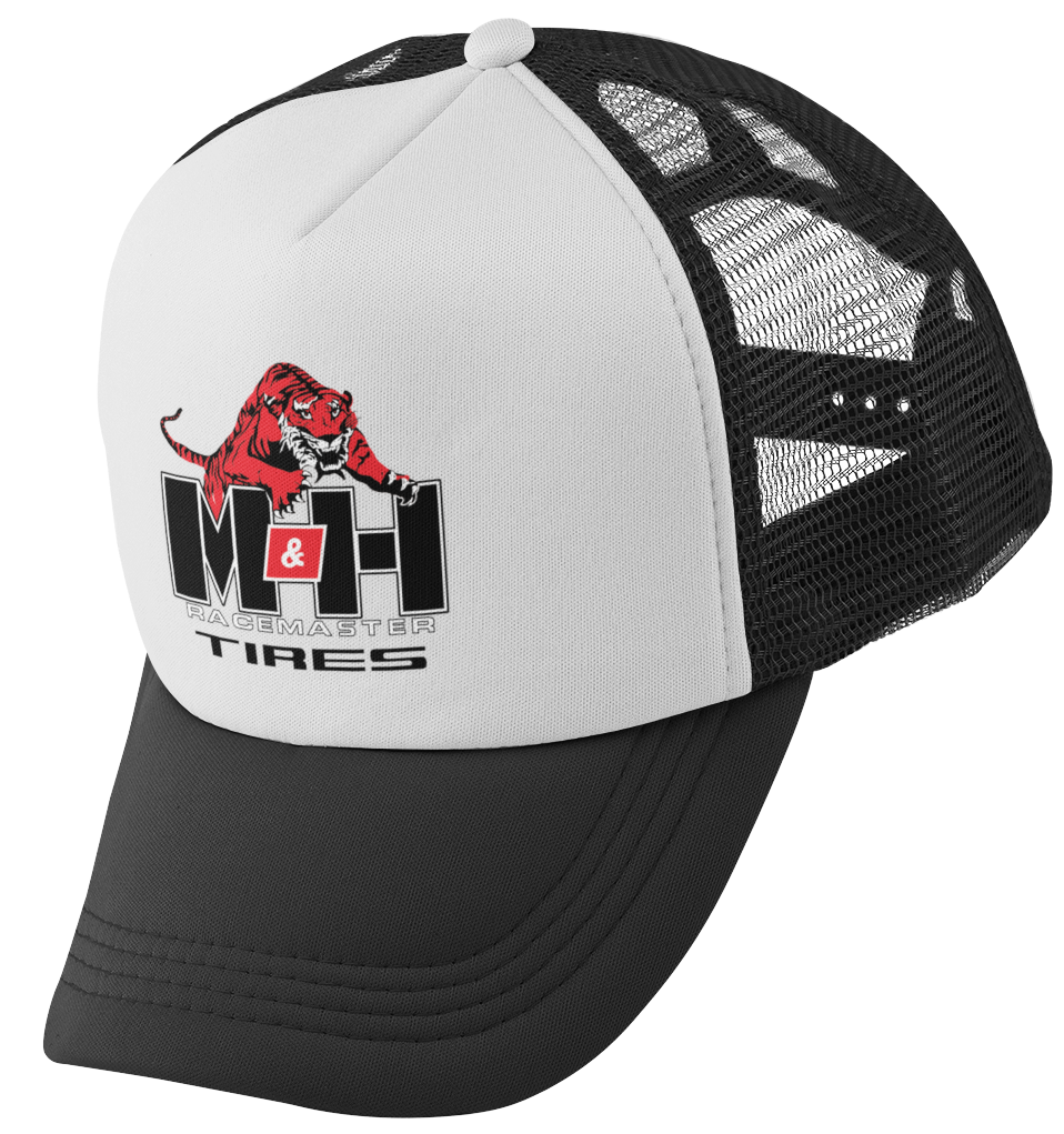 M&H RACEMASTER TIRES White Black Curved Brim Trucker Hat – Merchants of ...