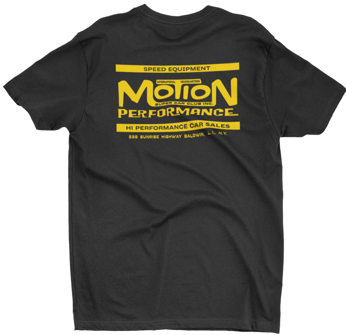 MOTION PERFORMANCE Baldwin NY Black Tall Tee T-Shirt – Merchants of Speed