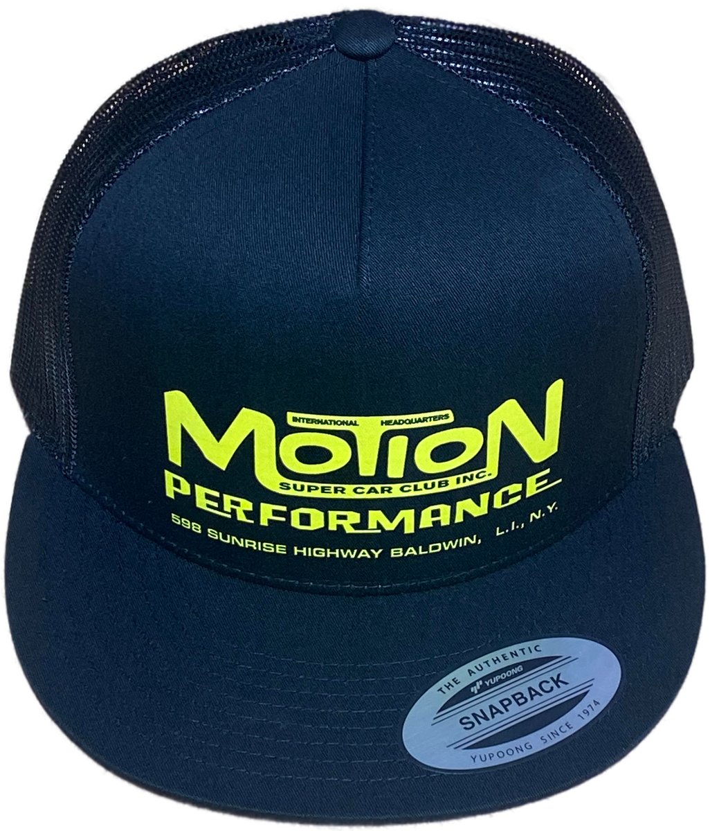 MOTION PERFORMANCE Baldwin NY Black Flat Brim Trucker Hat – Merchants ...